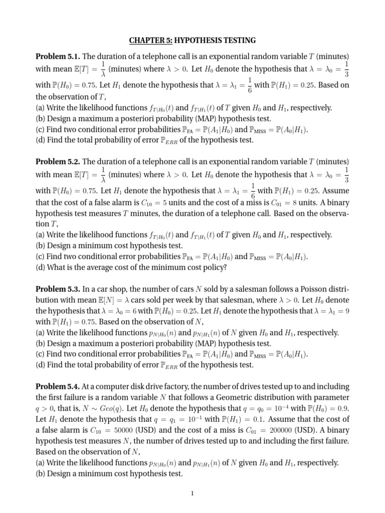 Hypothesis Testing in Random Variables | PDF | Hypothesis | Random Variable