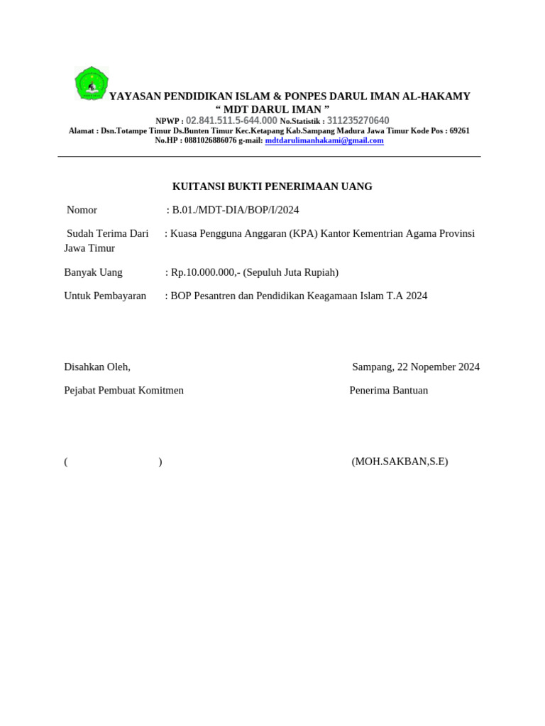 Kuitansi Bukti Penerimaan Uang | PDF