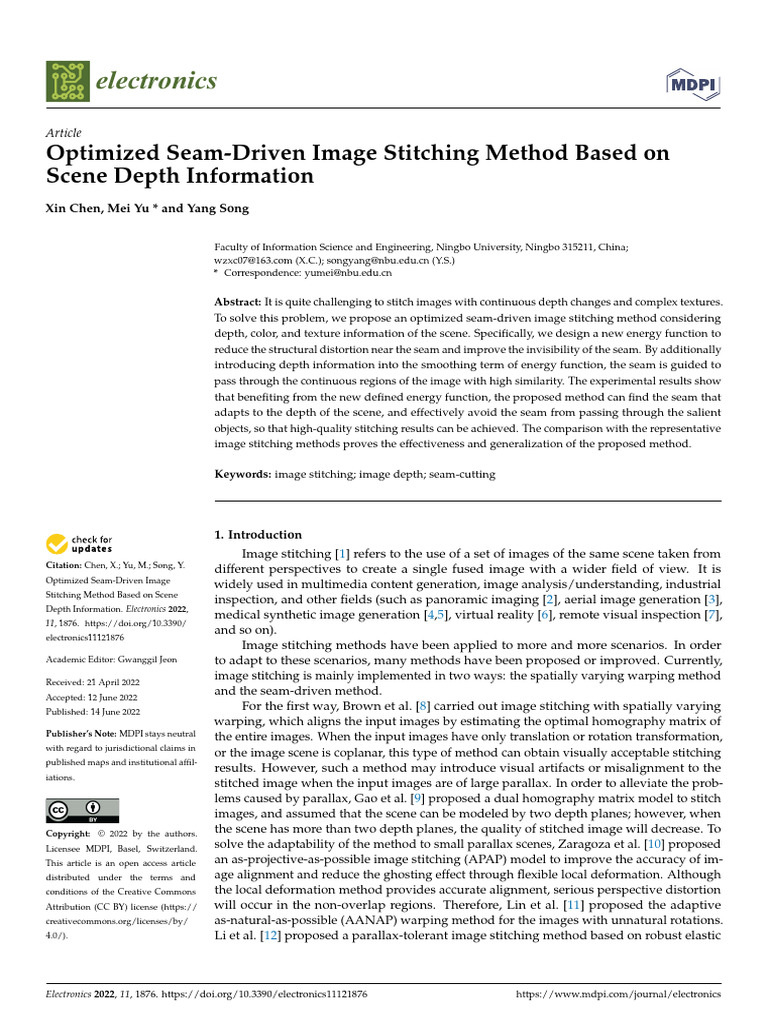 Optimized Image Stitching with Depth Info | PDF | Mathematical ...