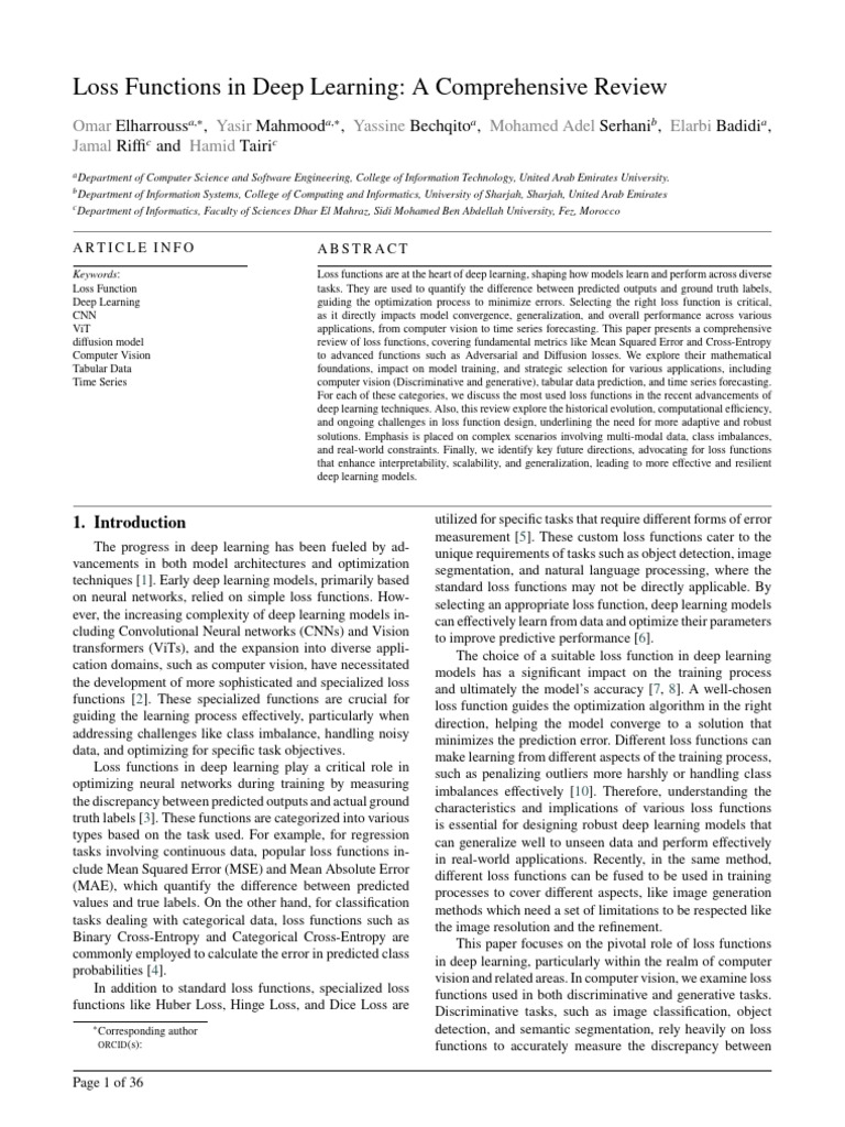 Loss Functions in Deep Learning: A Comprehensive Review | PDF | Deep ...