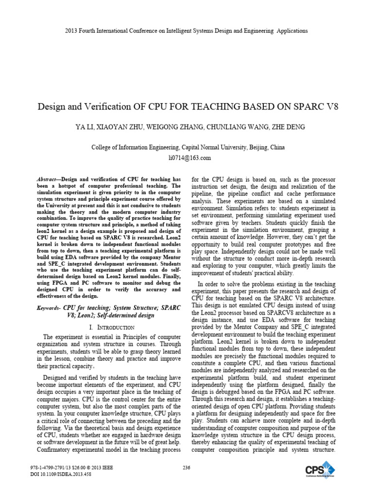 Design and Verification of CPU For Teaching Based On Sparc V8 | PDF ...