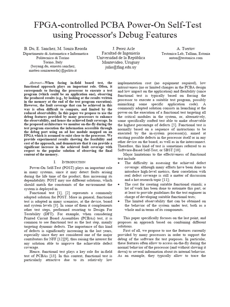 FPGA-controlled PCBA Power-On Self-Test Using Processors Debug Features ...