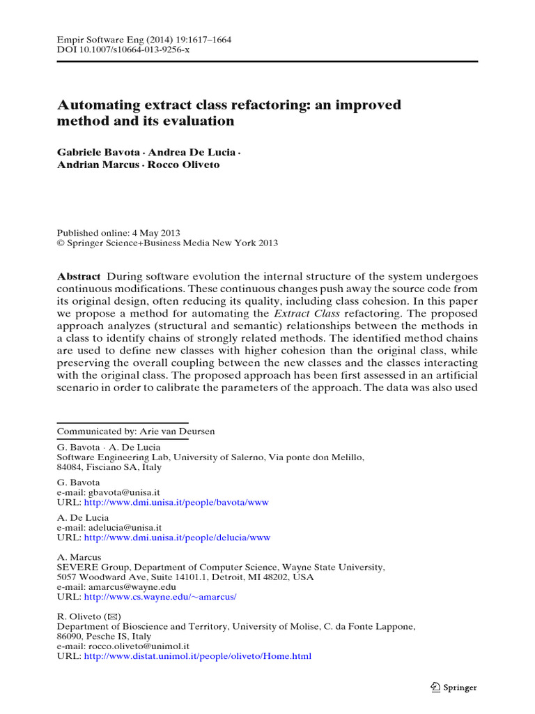 4.extract Class Refactoring - Emse 2014 | PDF | Cluster Analysis | Class (Computer Programming)
