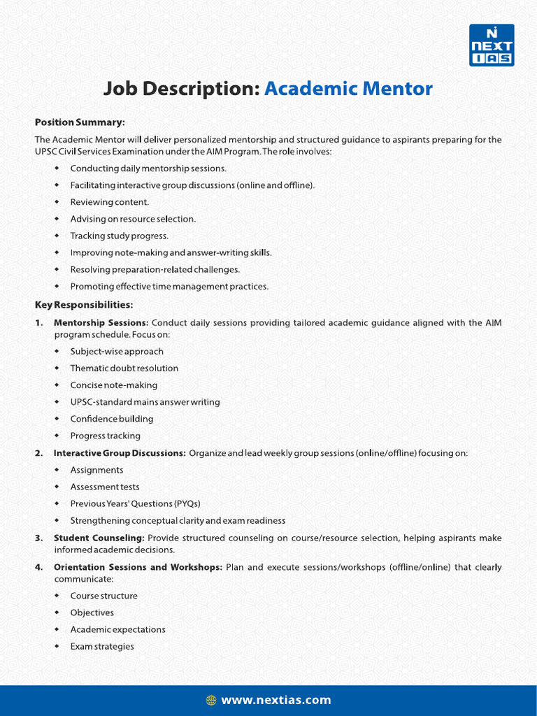 Qualifications For Academic Mentor Job | PDF