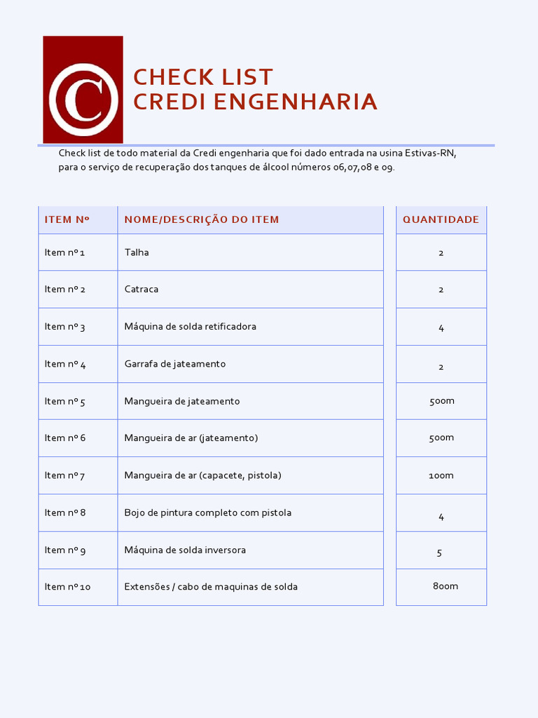 Check List Credi Engenharia | PDF