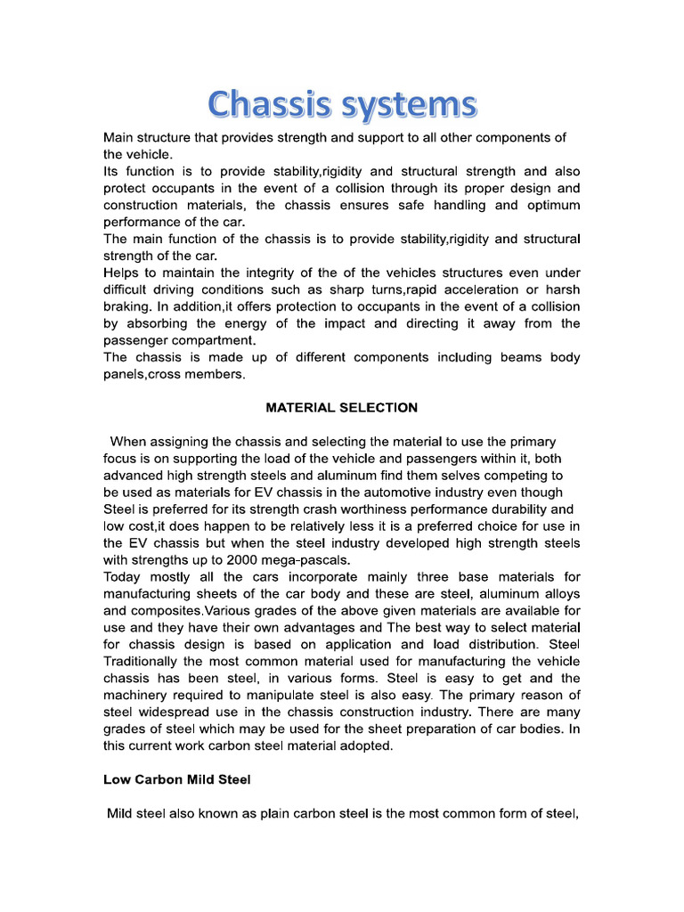 Chassis System - Material Selection | PDF