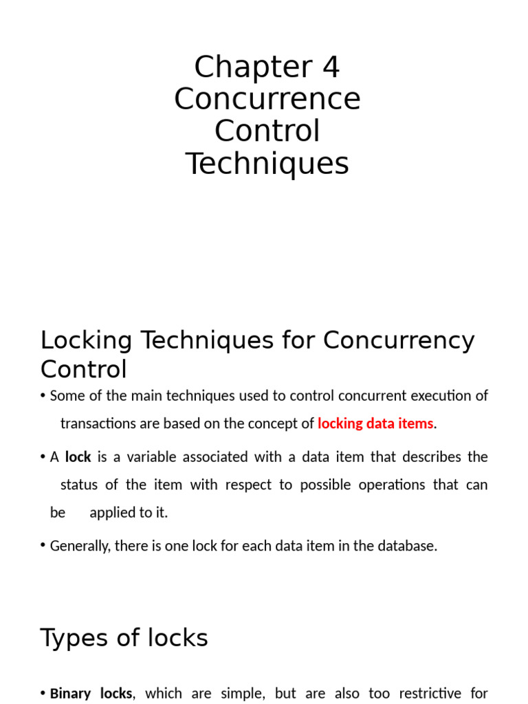 Chapter 4 Concurrency Control Techniques | PDF | Database Transaction | Databases