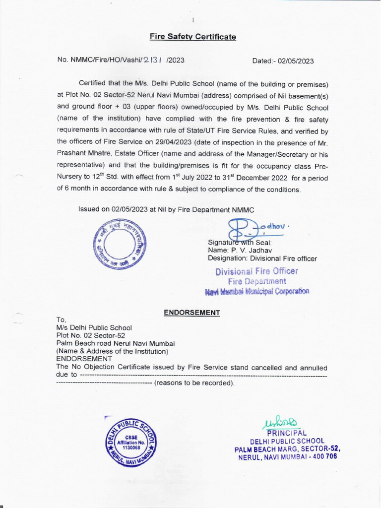 Fire Safety Certificate 1 | PDF