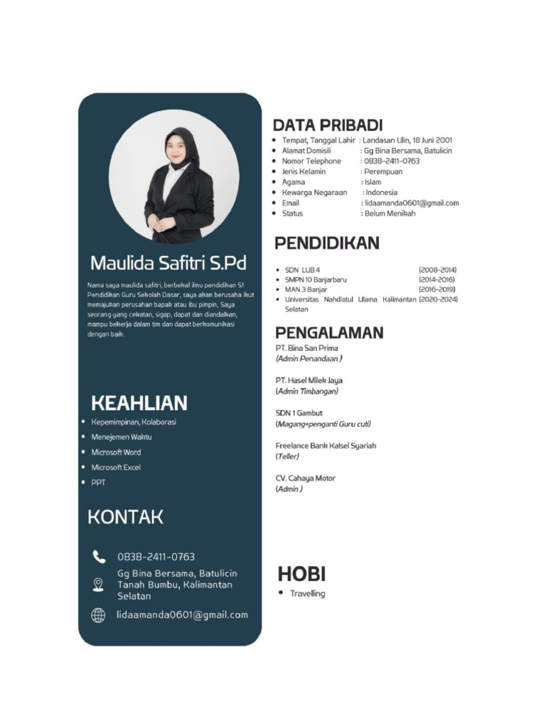 Surat Lamaran Kerja Maulida Safitri | PDF