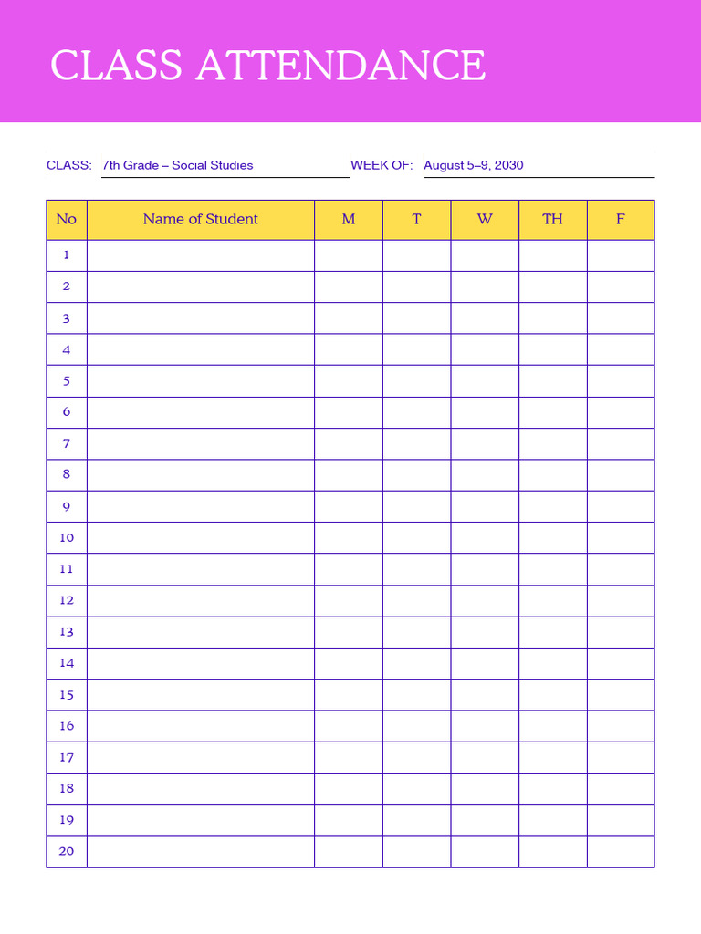 Classroom Attendance Document | PDF