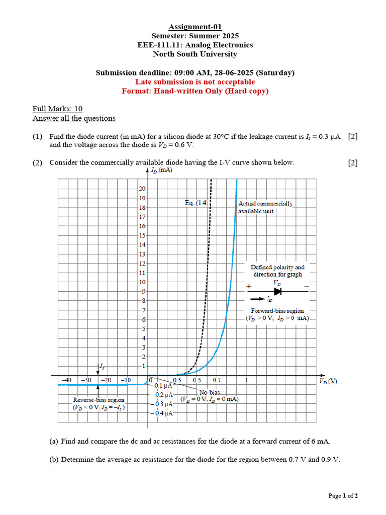 EEE111: Analog Electronics 1, Assignment 1 | PDF