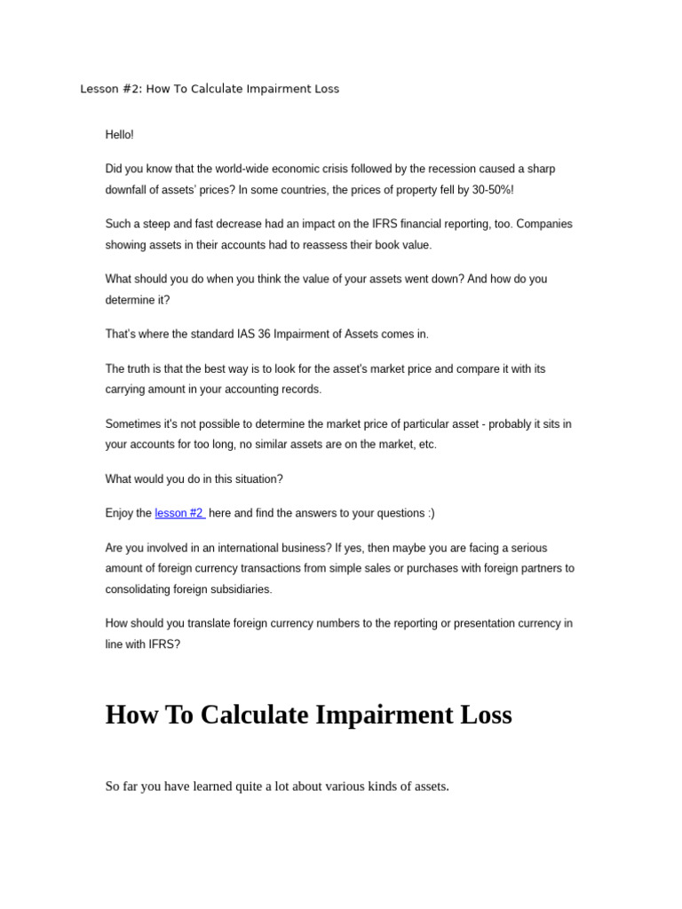 Impairment Loss Calculation Guide | PDF | Value (Economics ...
