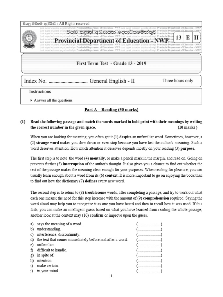 Gen Eng T1 G13 I, II PP Ans 2019 | PDF | Mark Twain | Adverb