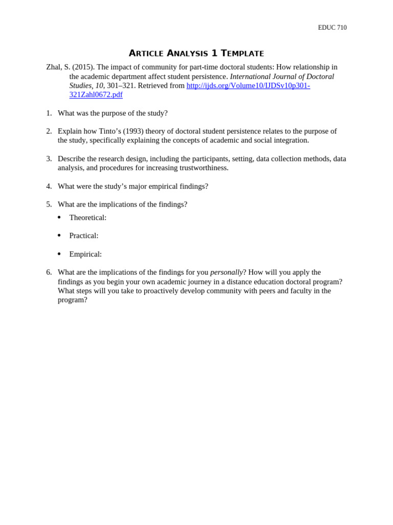 Article Analysis 1 Template | PDF