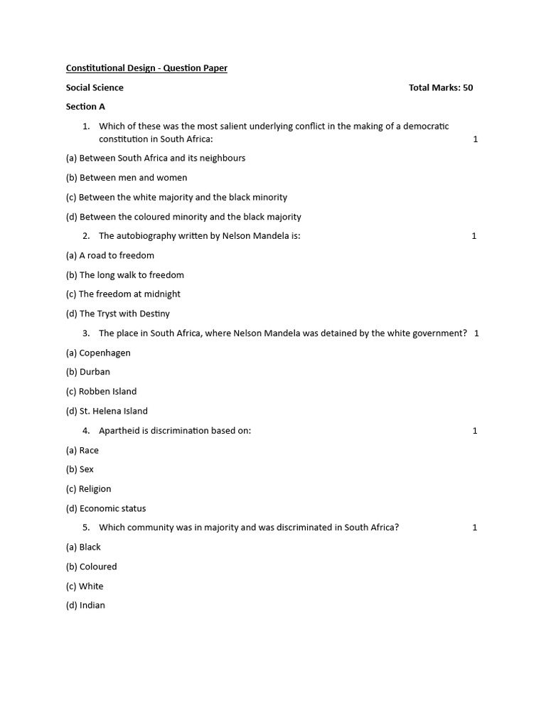 South Africa's Democratic Constitution Quiz | PDF | Jawaharlal Nehru ...