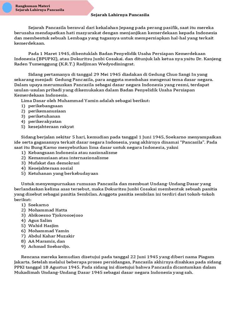 LKPD Sejarah Lahirnya Pancasila | PDF