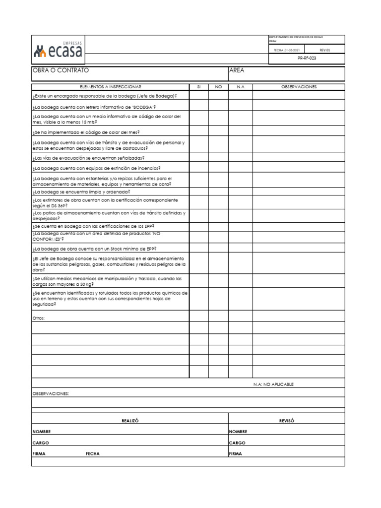 Check List Bodega Rev.1 | PDF