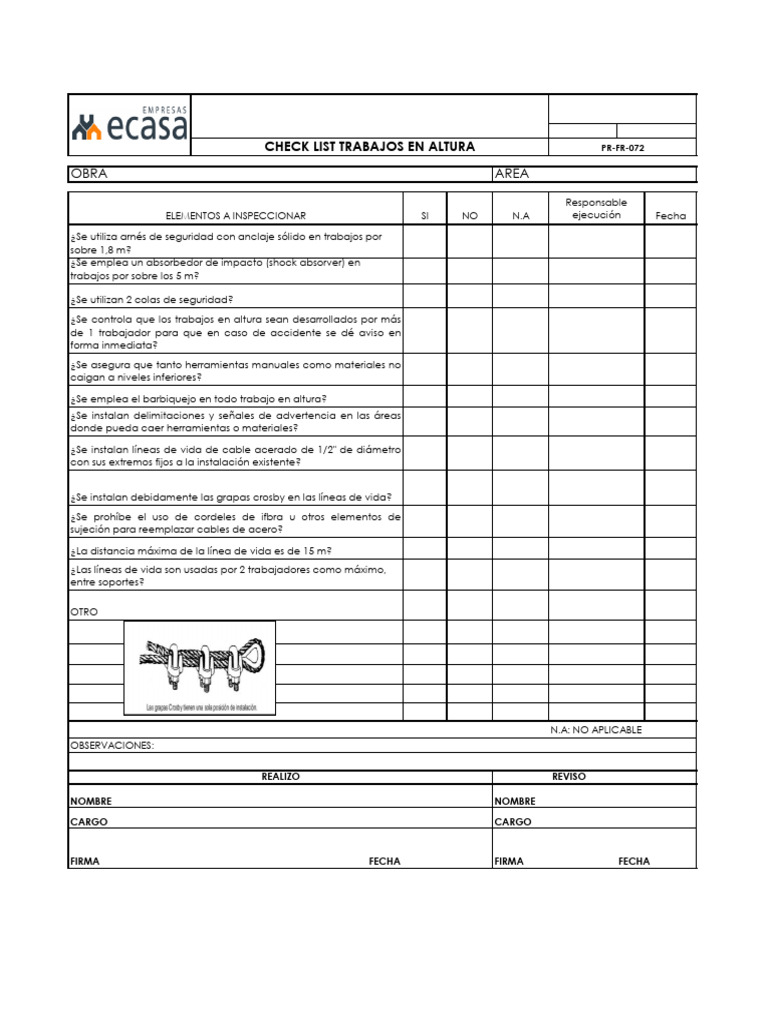 Check List Seguridad Trabajos en Altura | PDF