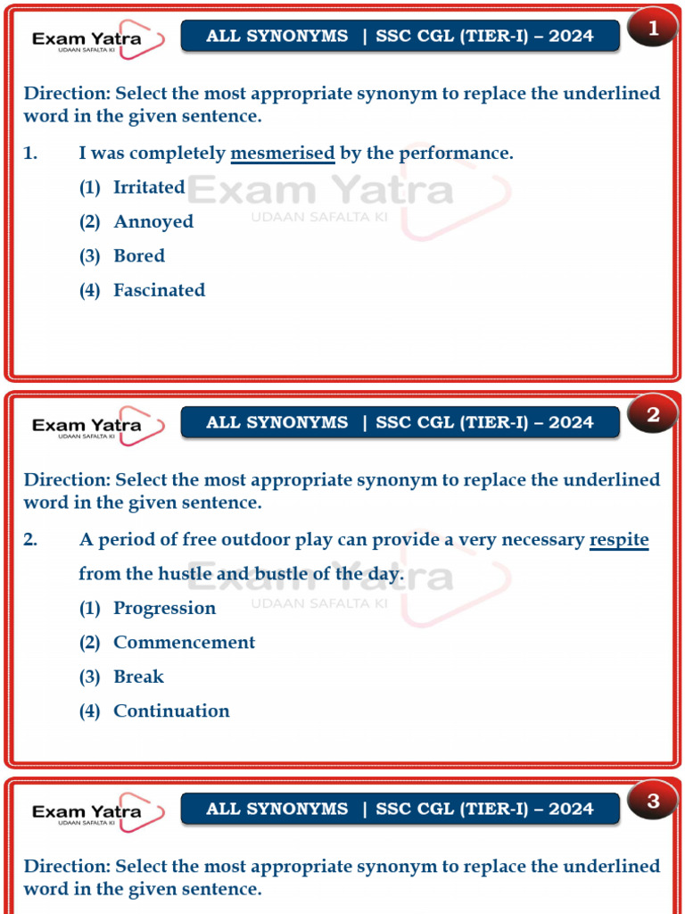 SSC CGL 2024 - Synonyms (2024) | PDF | Vocabulary | Lexical Semantics