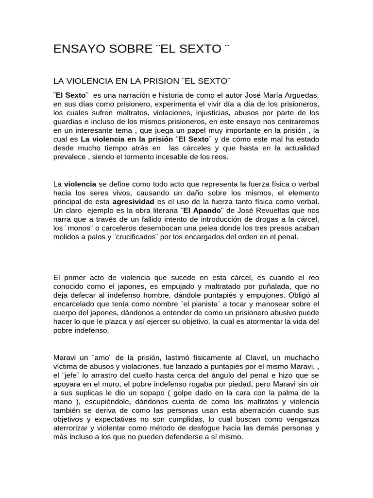 ENSAYO SOBRE El Sexto, Jose Maria Arguedas | PDF | Prisión | Violencia