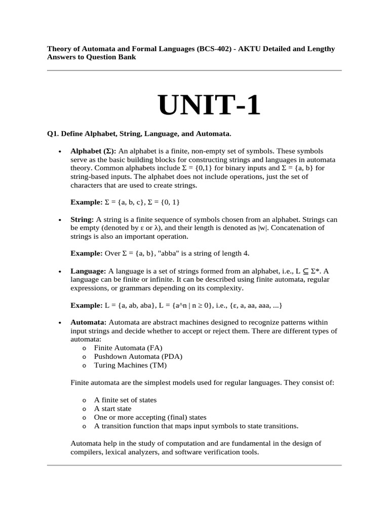 Theory of Automata and Formal Languages | PDF | Automata Theory | Theory Of Computation