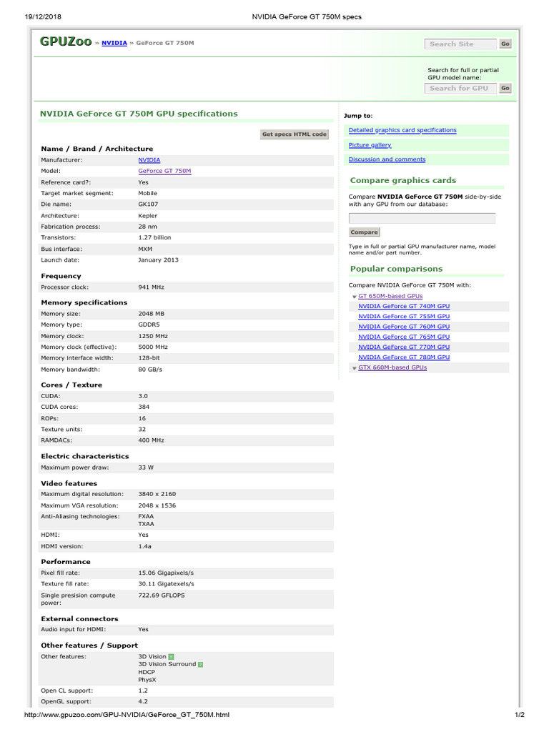 NVIDIA GeForce GT 750M Specs | PDF | Graphics Processing Unit ...