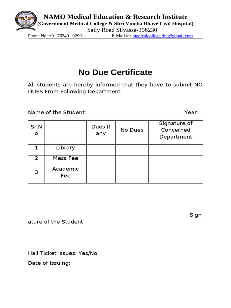 No Dues Certificate | PDF