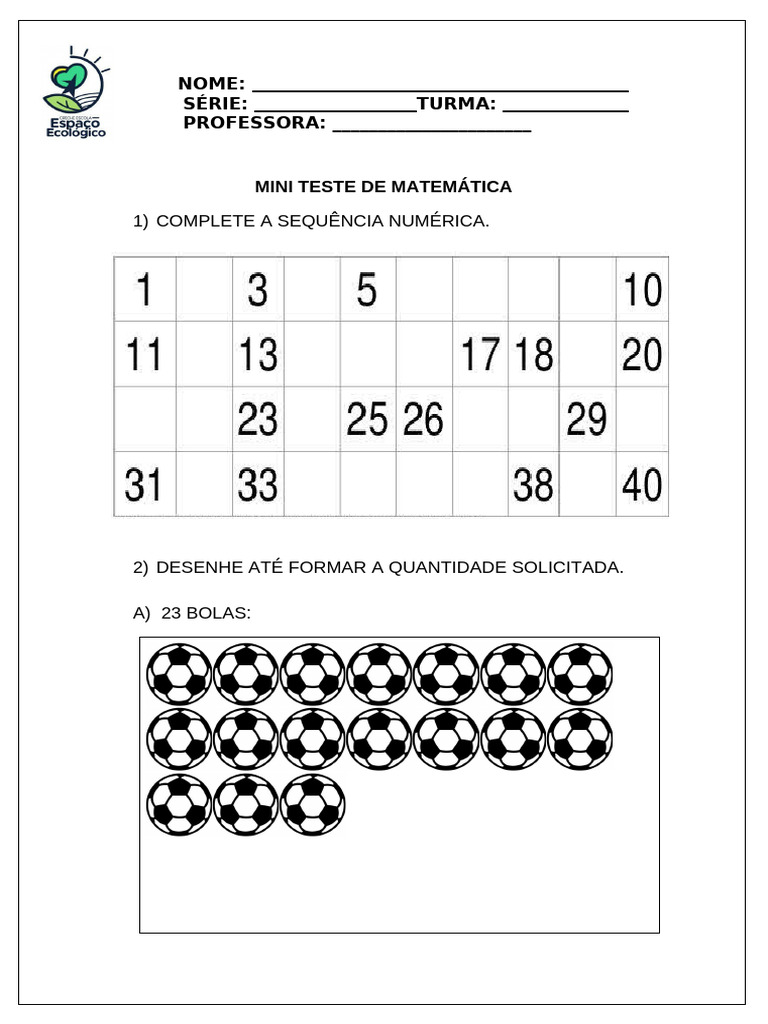 Mini Teste de Matemática para Alunos | PDF