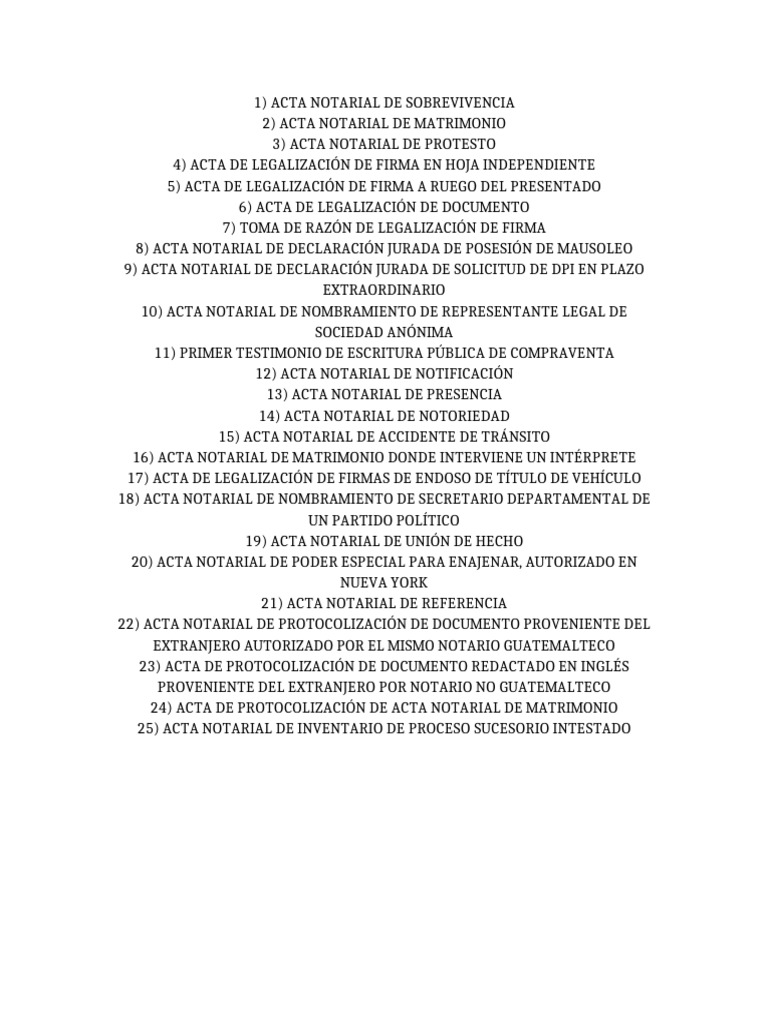 Tipos de Actas Notariales y Legalizaciones | PDF