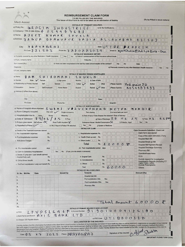 Claim Form Ajeet Shukla | PDF