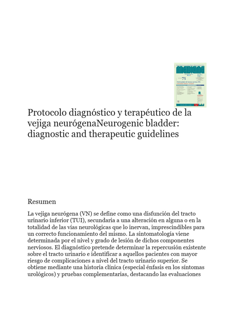Protocolo Diagnóstico y Terapéutico de La Vejiga Neurógenaneurogenic Bladder | PDF | Urología ...