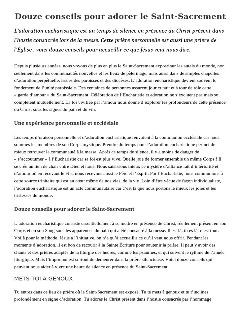 Douze conseils pour adorer Jésus | PDF | Liturgie et culte chrétien