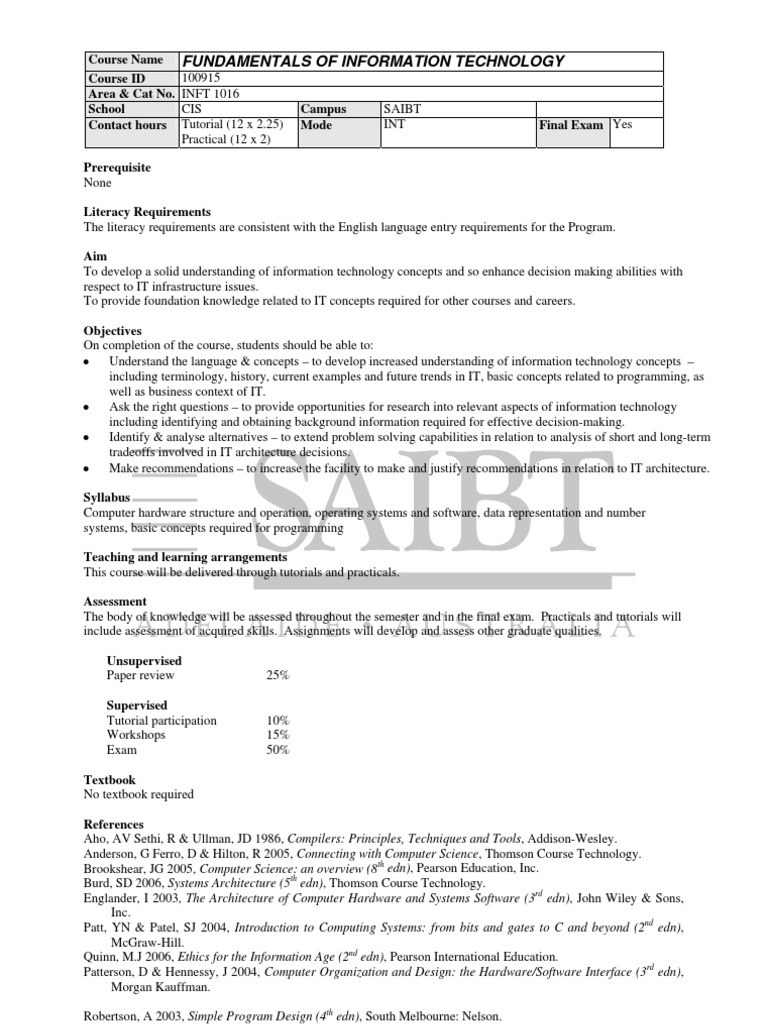 Fundamentals of Information Technology | PDF | Educational Assessment ...