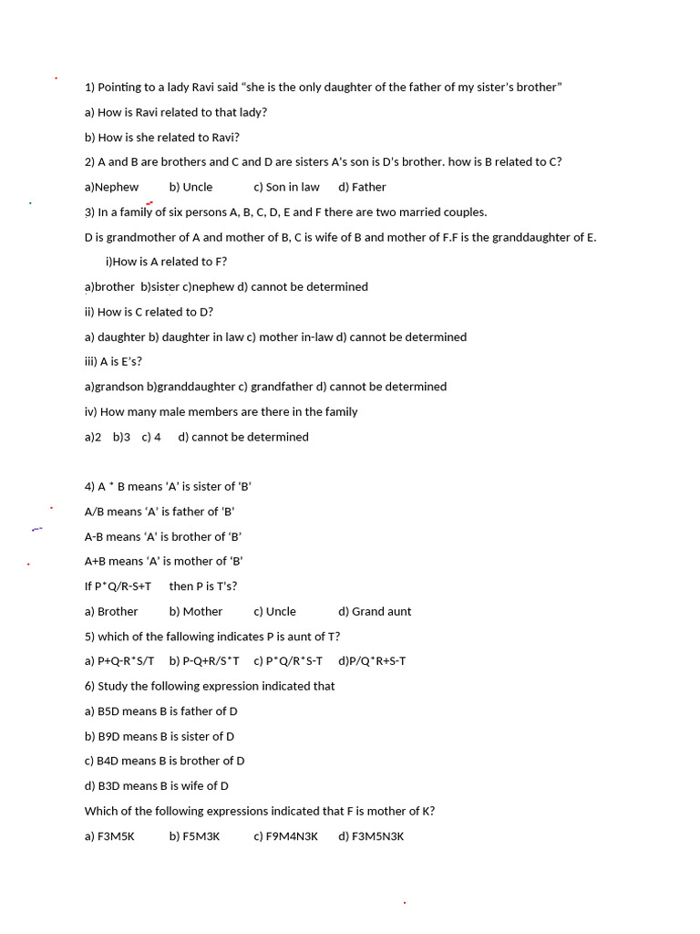 Blood Relation Class Only Questions | PDF | Family | Kinship And Descent