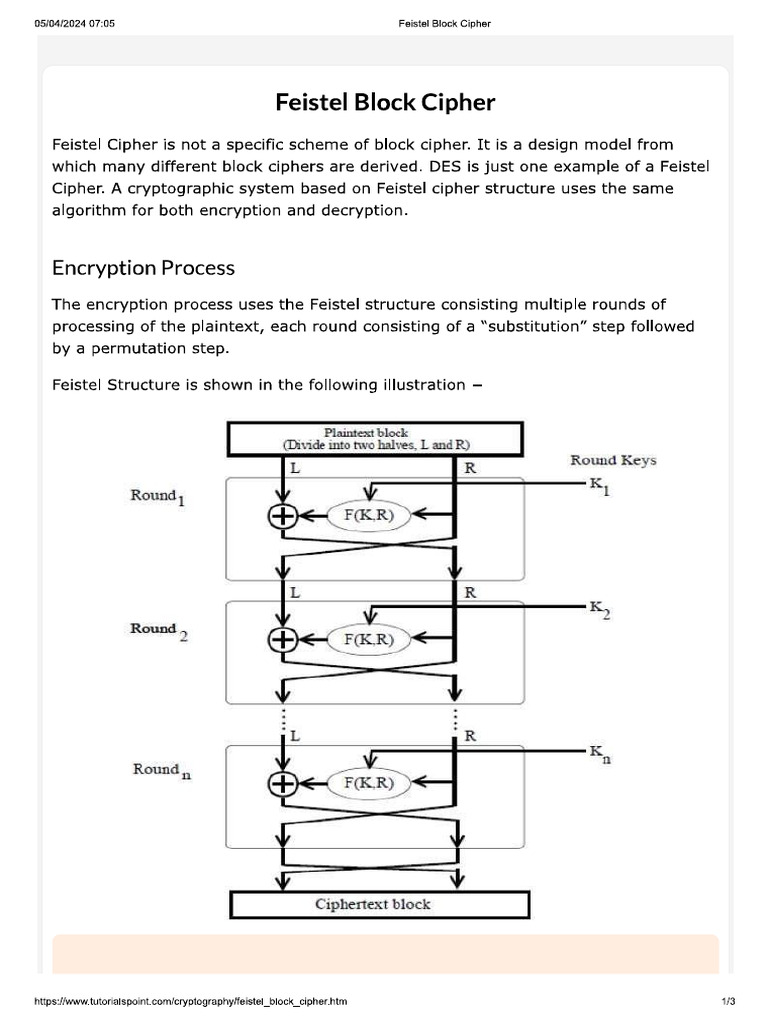 Feistel Block Cipher | PDF