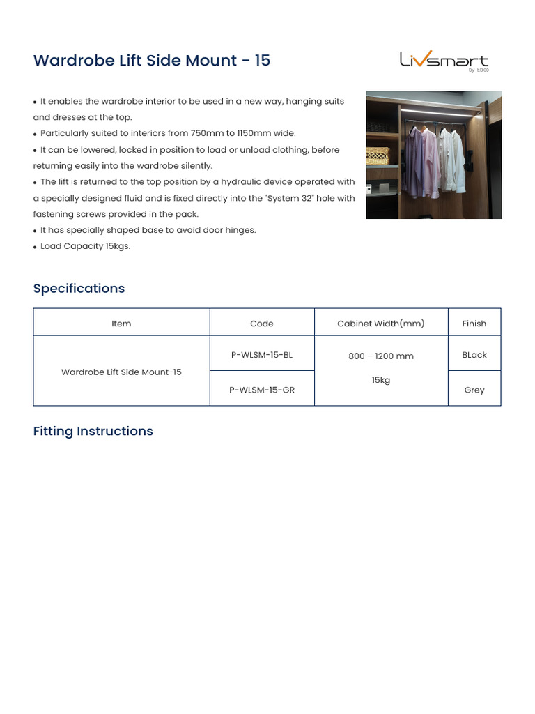 Wardrobe Lift Side Mount - 15 | PDF