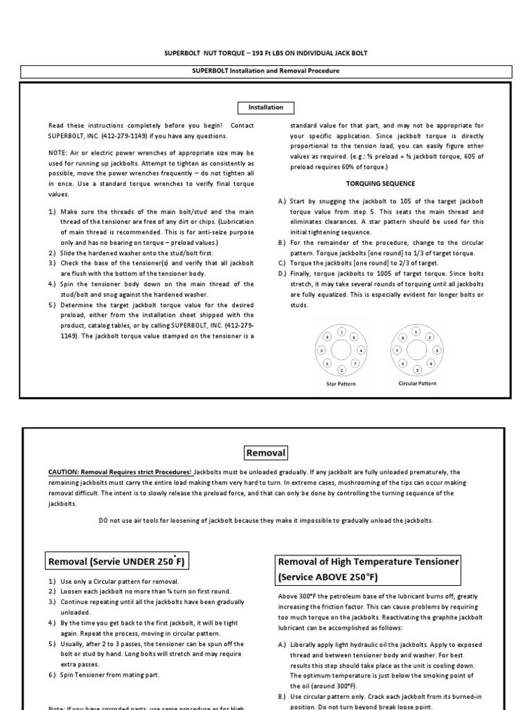 Superbolt Nut Torque | PDF | Screw | Nut (Hardware)