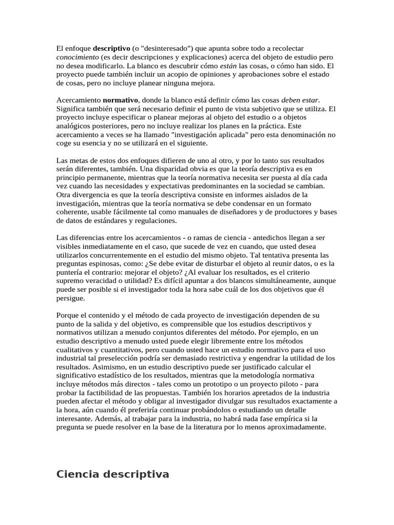 El Enfoque Descriptivo y Normativo | PDF | Método científico | Teoría