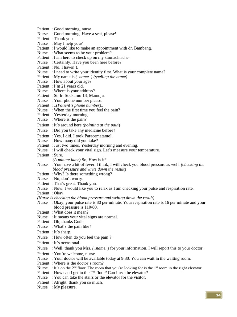 Final Test Dialogue (Nursing) | PDF | Diseases And Disorders | Health ...