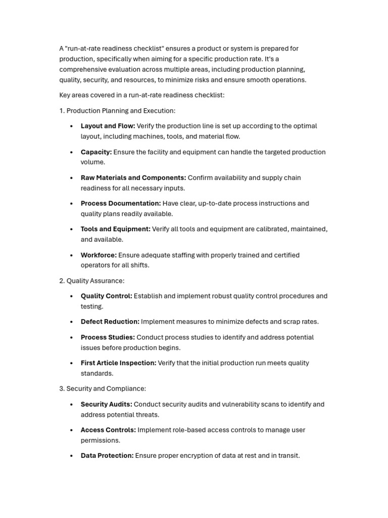 Run-at-Rate Readiness Checklist | PDF | Computer Security | Security
