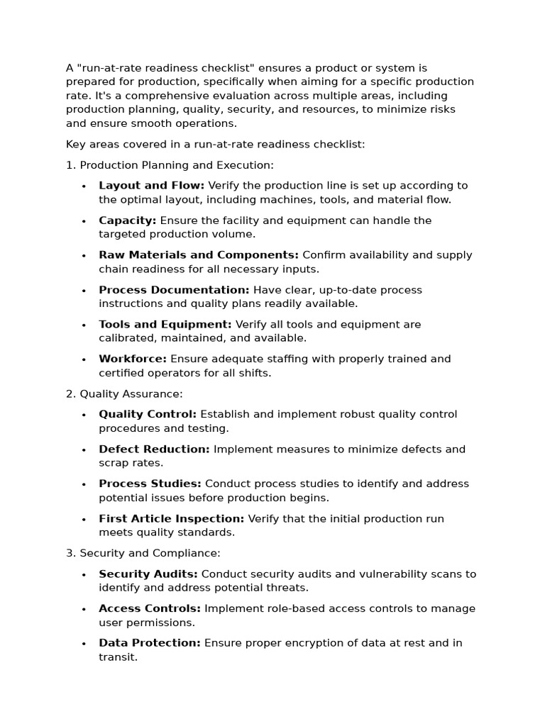 Run at Rate Readiness Checklist | PDF | Computer Security | Security