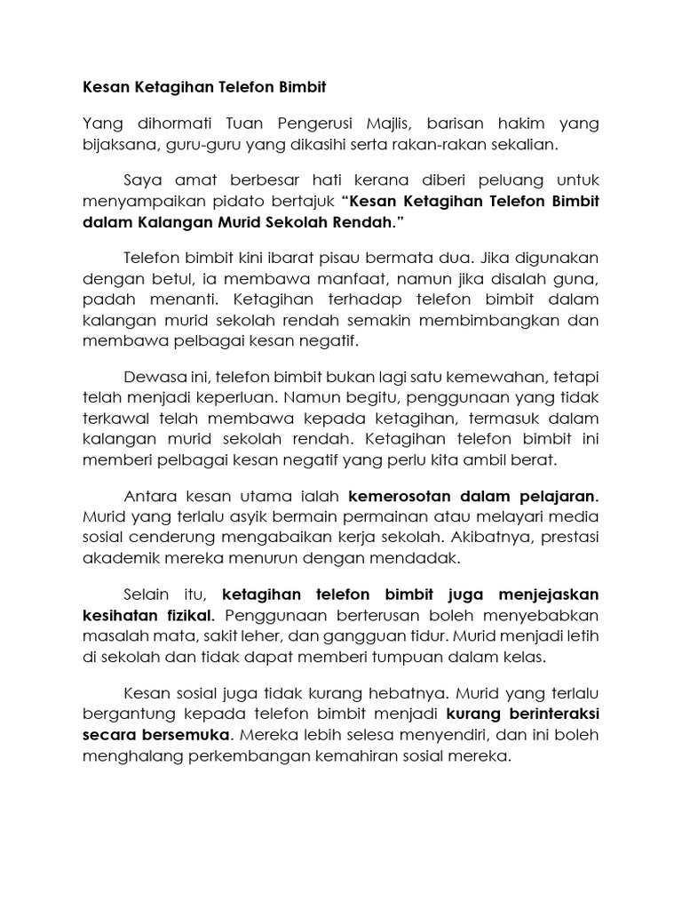 Kesan Ketagihan Telefon Bimbit | PDF