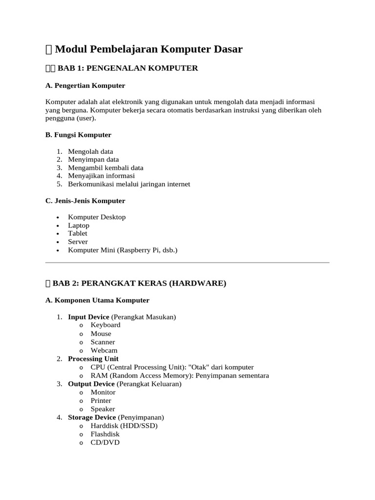 Modul Pembelajaran Komputer Dasar | PDF