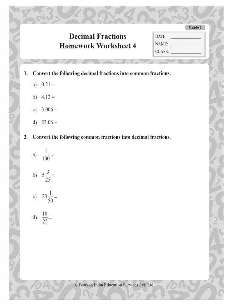 Grade 5 Decimal Fractions Worksheet | PDF