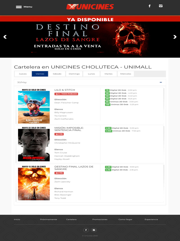 Unicines Cartelera en Unicines Choluteca - Unimall | PDF