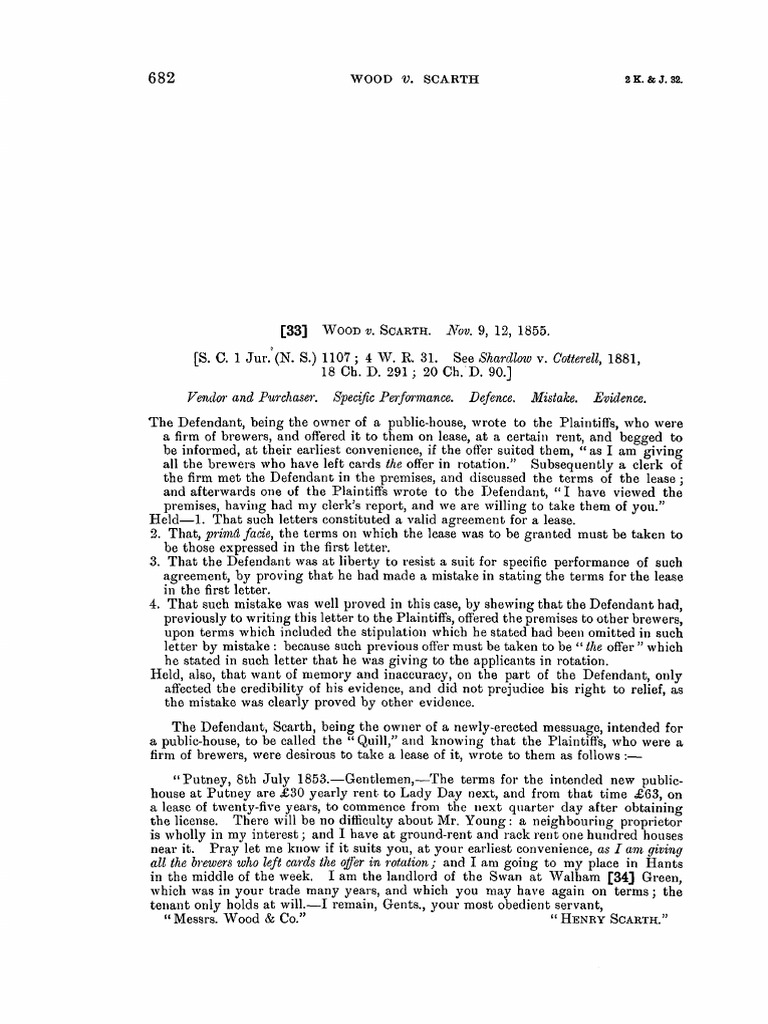 Wood v. Scarth: Lease Agreement Dispute | PDF | Evidence | Witness