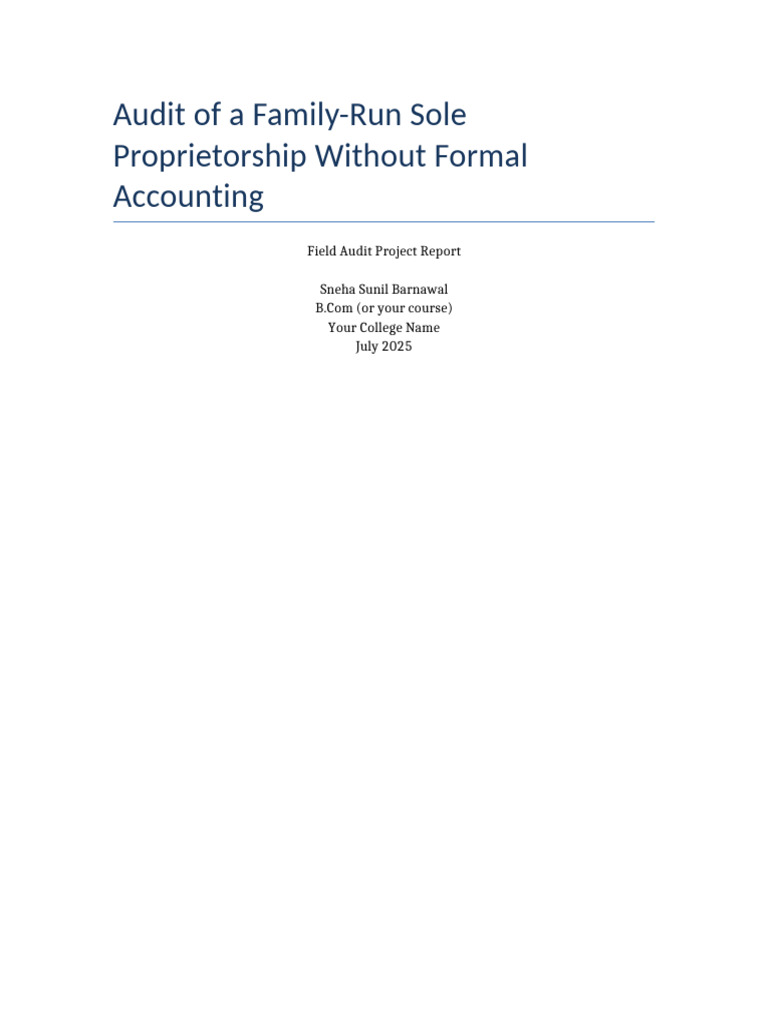 Sample Field Audit Project Report Sneha | PDF
