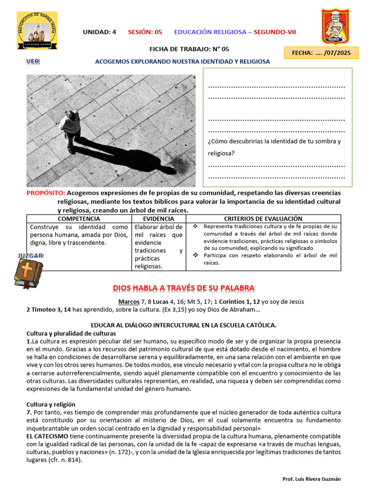 FICHA-05-Identidad y cultura-VI-2° | PDF | Fe