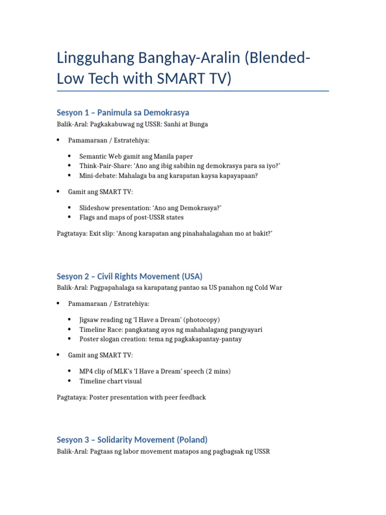 Lingguhang Banghay Aralin AP8 SmartTV | PDF
