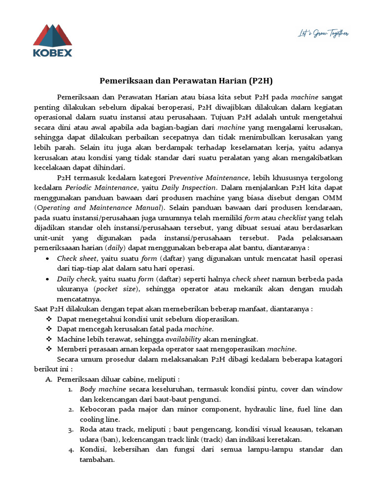 Pentingnya Pemeriksaan P2H Mesin | PDF